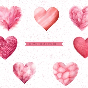 Pink Valentine's Hearts, Knitted Heart Clipart, Valentine's Day Art ...