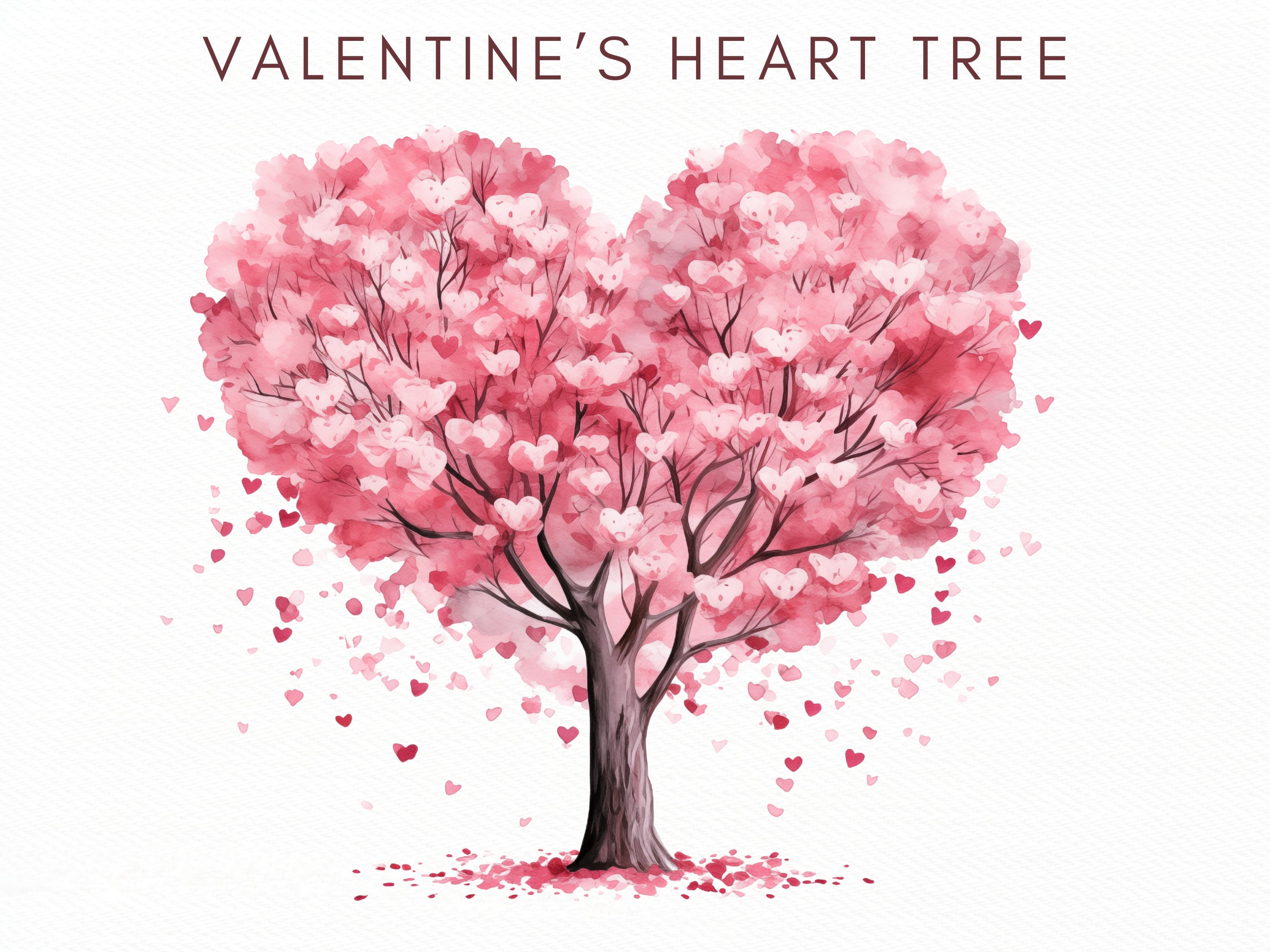 Pink Valentine Tree Hearts Clipart, Love Nature Graphics, Valentines ...