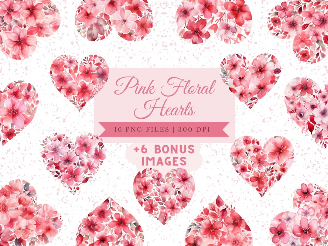 Floral Heart Clipart Bundle, Valentine's Day Love PNG, Romantic ...