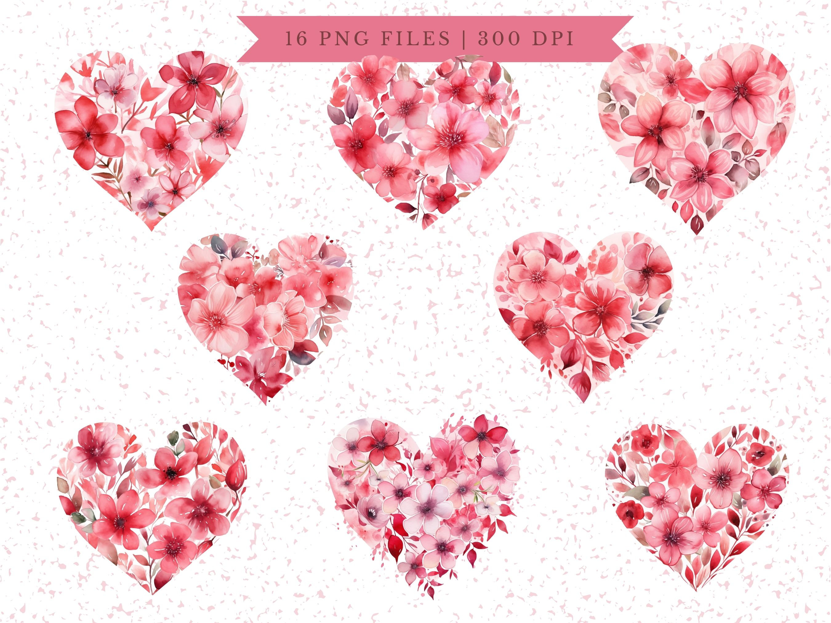 Floral Heart Clipart Bundle, Valentine's Day Love PNG, Romantic ...