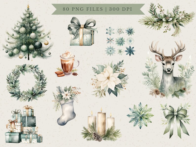 Cozy Christmas Clipart Bundle, Watercolor Winter Christmas Clipart ...