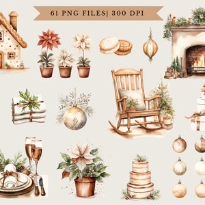 Boho Christmas Clipart, Watercolor Cozy Christmas Clipart, Xmas Clipart ...