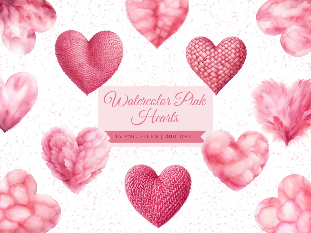 Pink Valentine's Hearts, Knitted Heart Clipart, Valentine's Day Art ...
