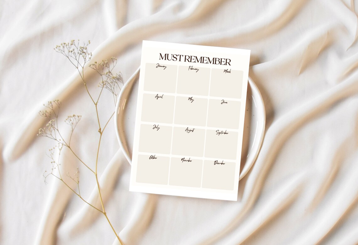 Printable Year at a Glance Planner, Aesthetic Minimalist Organization ...