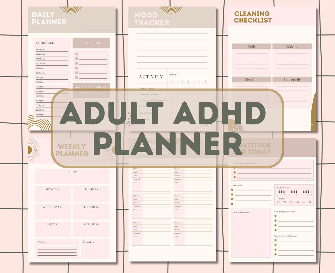 Adult ADHD Printable Planner Journal - Blush - Etsy