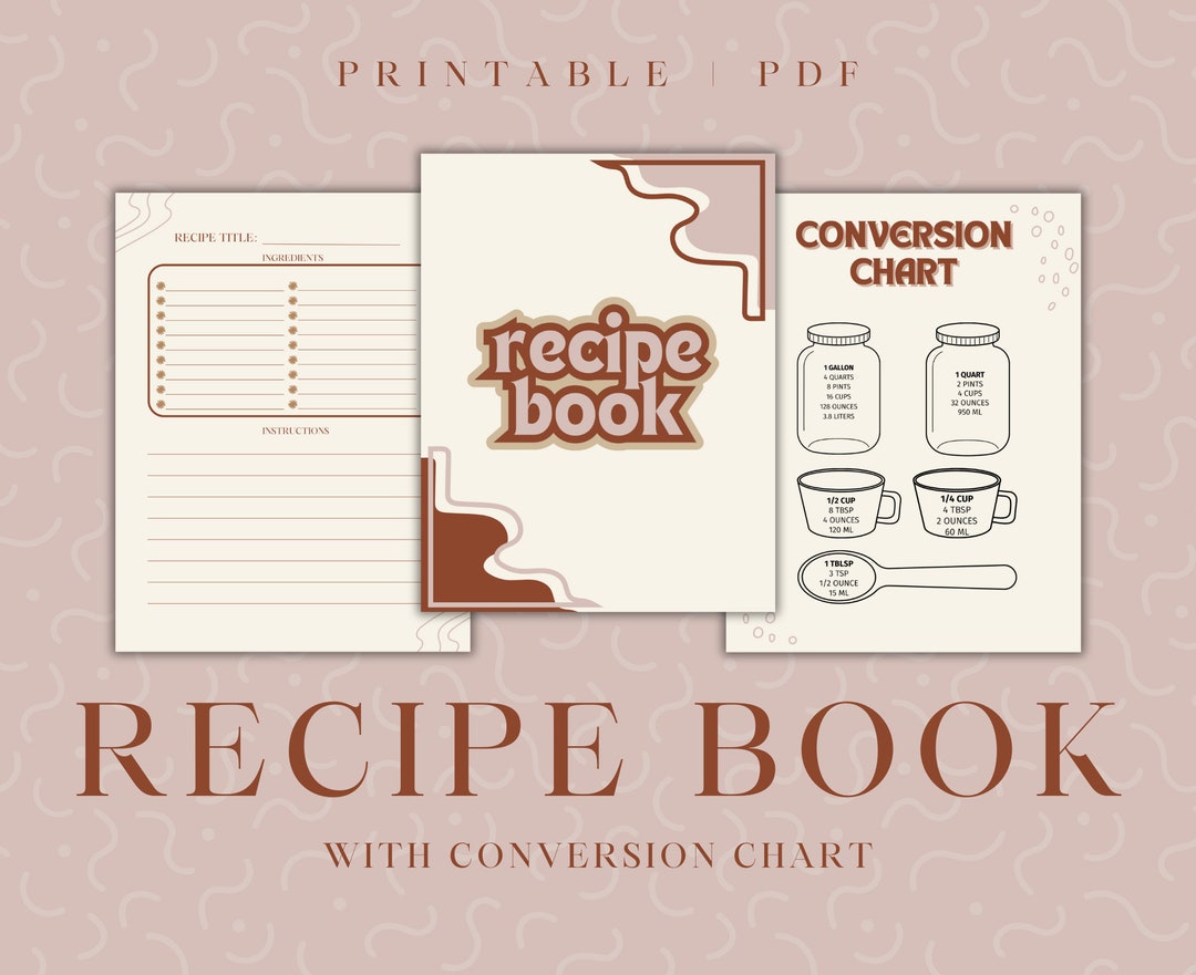 Printable Recipe Blank Book With Conversion Chart - Etsy