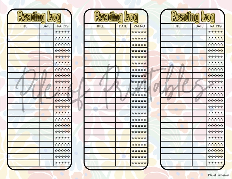 Printable Retro Reading Log Bookmark Book Ratings Book Tracker Library ...
