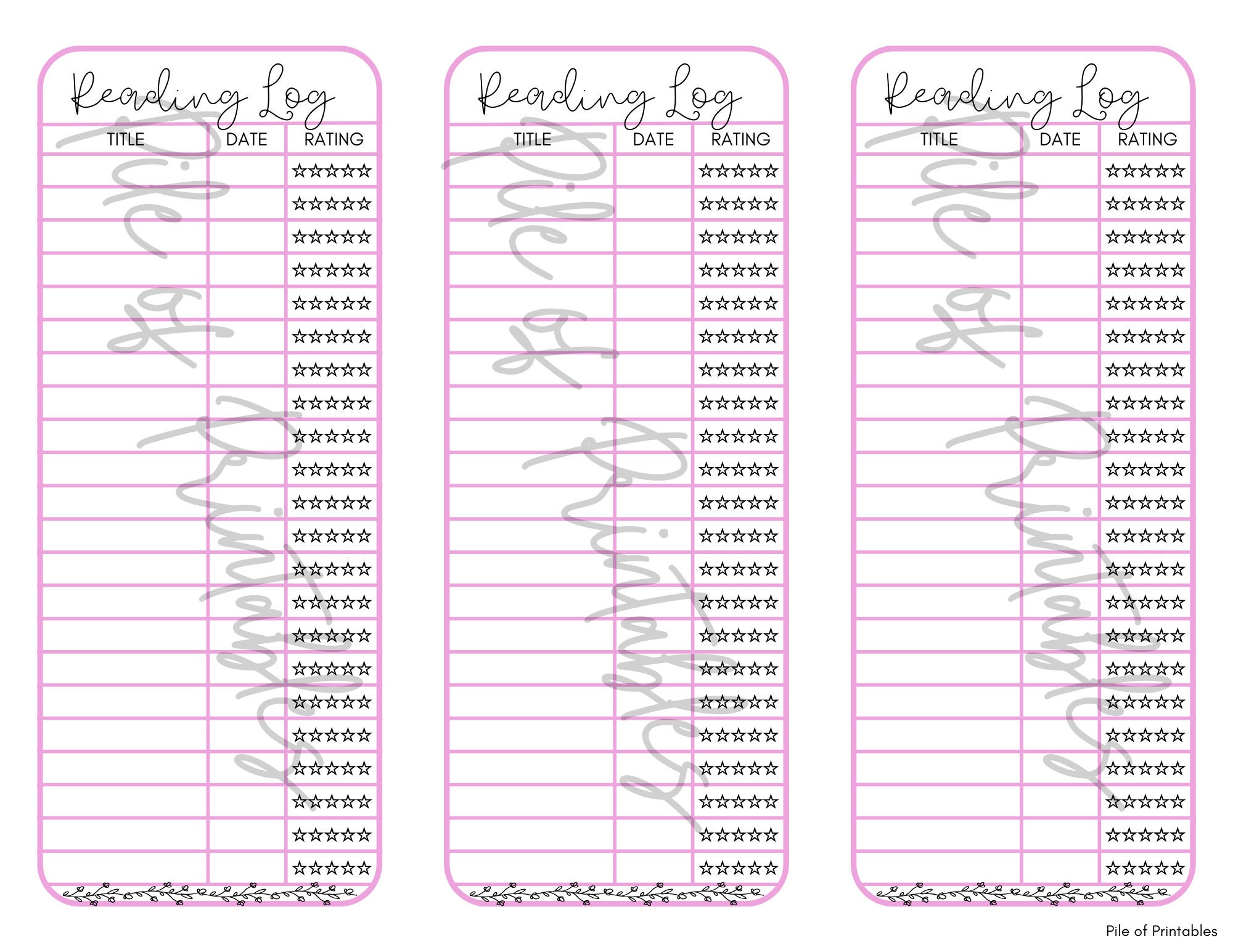 Printable Reading Log Bookmark | Book Ratings | Book Tracker | Library ...