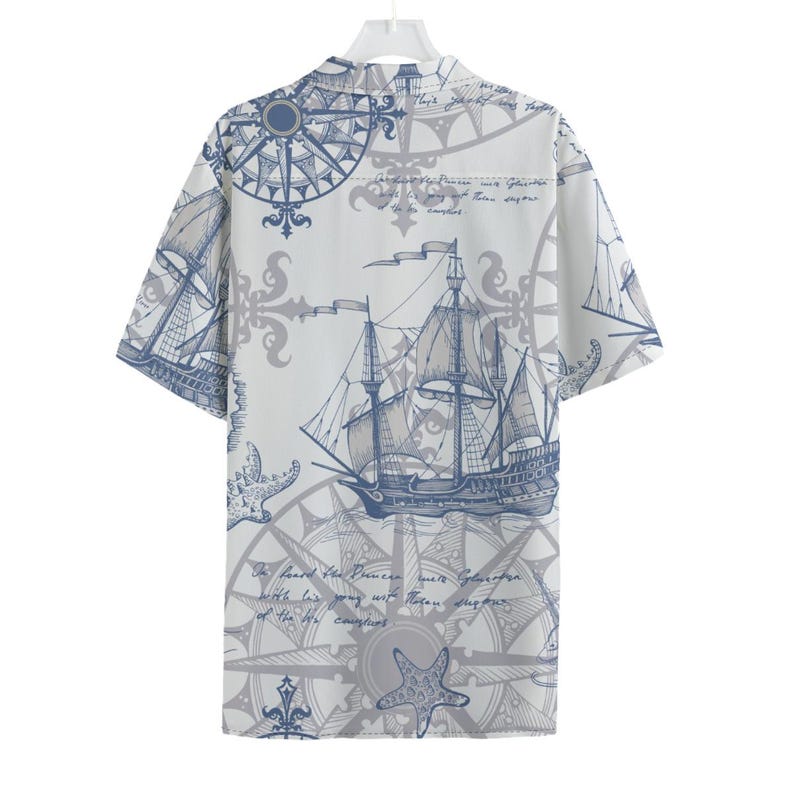 Nautical Sailboat Map Hawaiian Unisex Gray and Blue Button-up Shirt ...