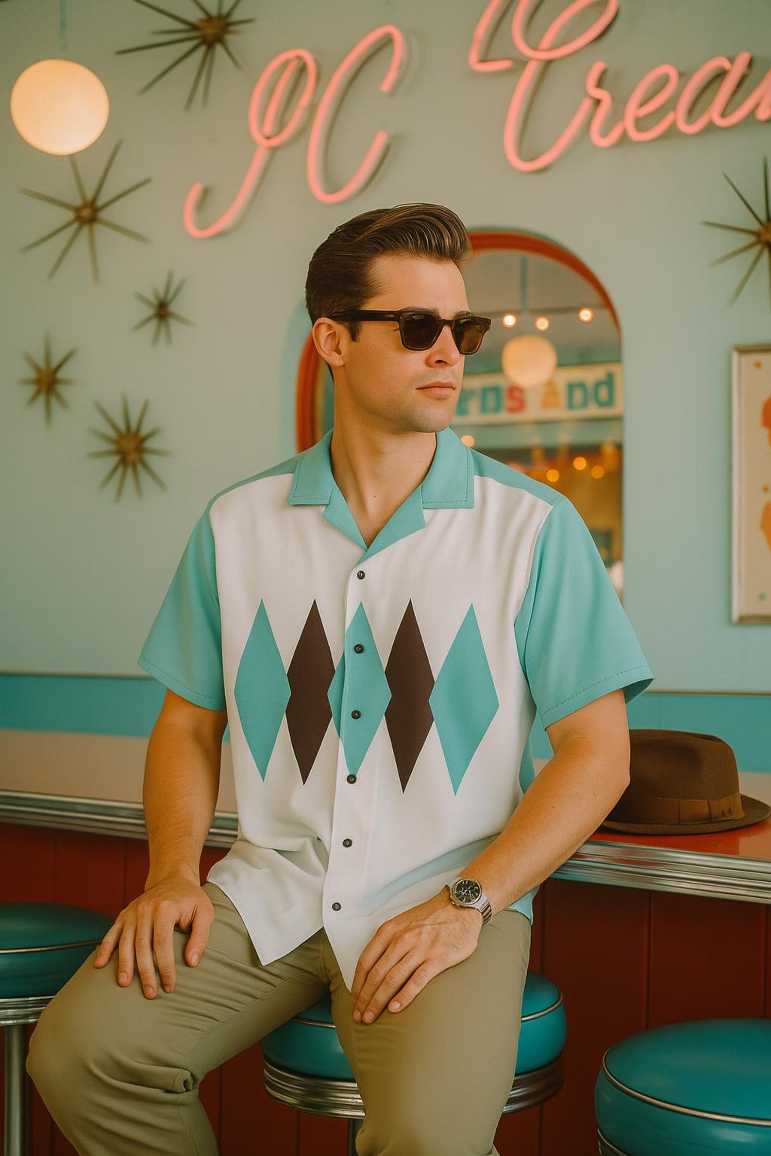 Teal Diamonds Button up Shirt Unisex Retro Vintage Mid Century Modern ...