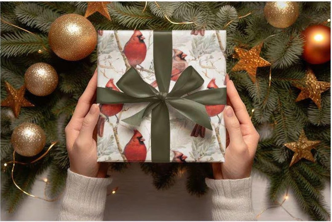 Cardinal Christmas Wrapping Paper Festive Holiday Gift Wrap Beautiful ...