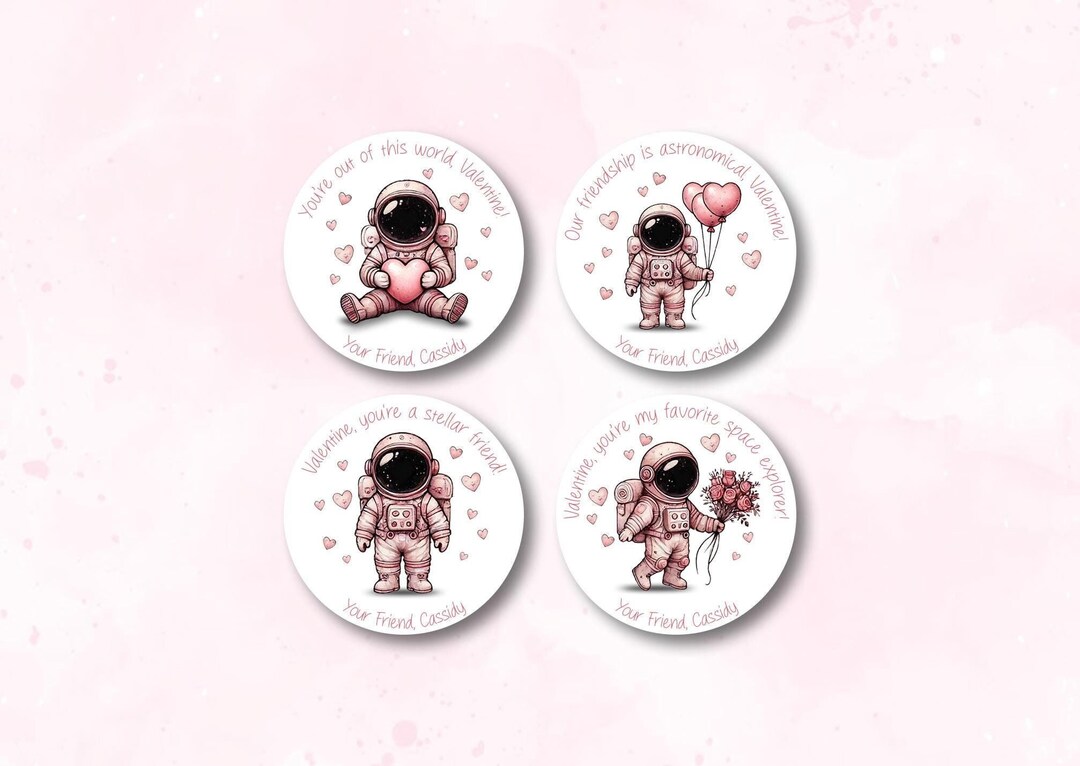Personalized Astronaut Valentine Stickers | Space-themed Valentine ...