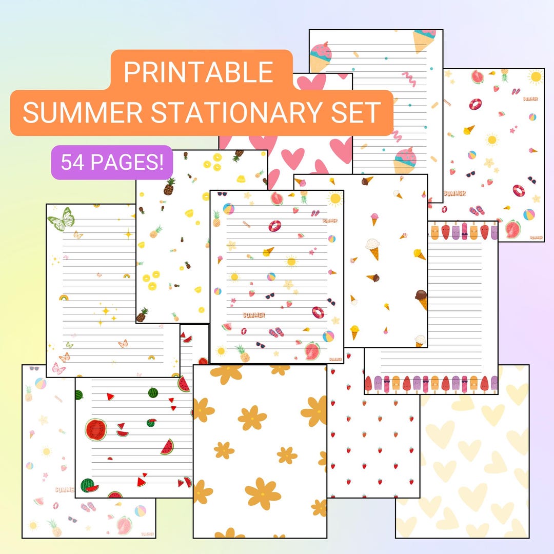 Printable SUMMER STATIONARY SET, Summer Themed Paper, Lined and Unlined ...