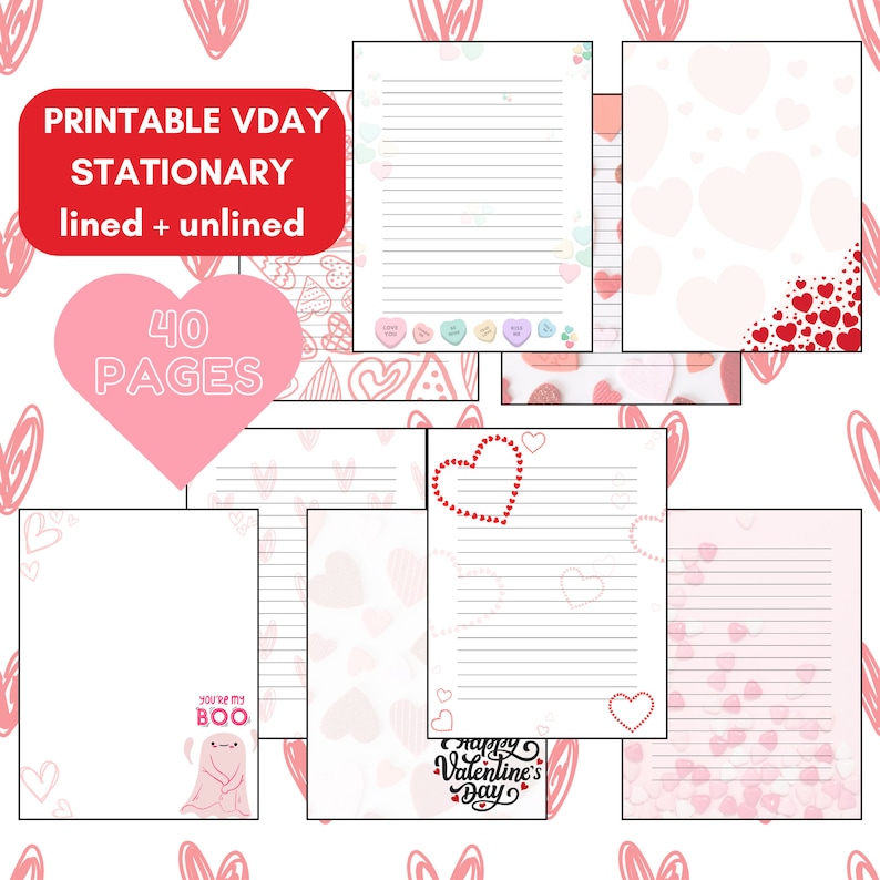Printable VDAY Stationary, Valentines Day Stationary, Lined PRINTABLE ...