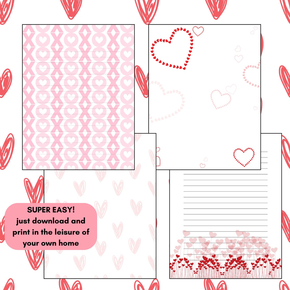 Printable VDAY Stationary, Valentines Day Stationary, Lined PRINTABLE ...