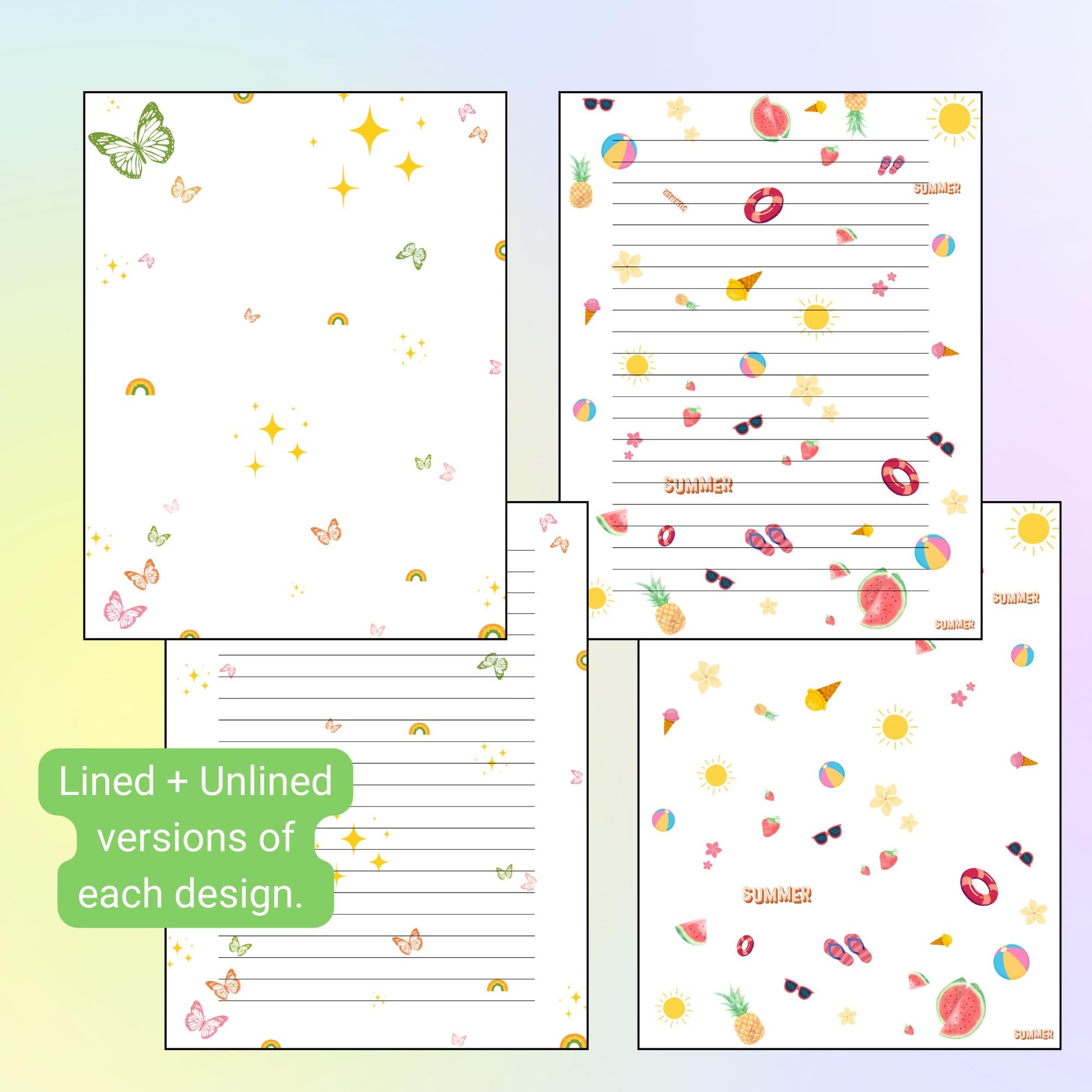Printable SUMMER STATIONARY SET, Summer Themed Paper, Lined and Unlined ...