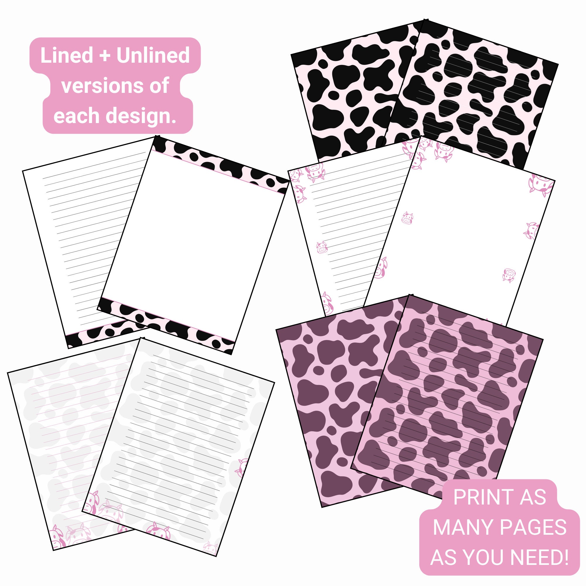 Cute PINK Cow Print PAPER, Printable Paper, Digital Paper, Cow Print ...