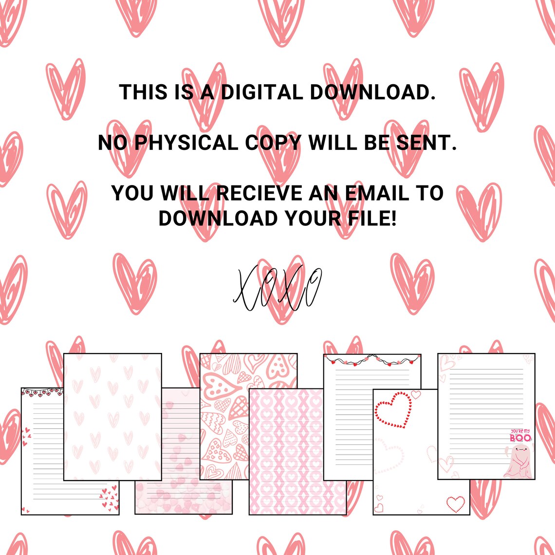 Printable VDAY Stationary, Valentines Day Stationary, Lined PRINTABLE ...