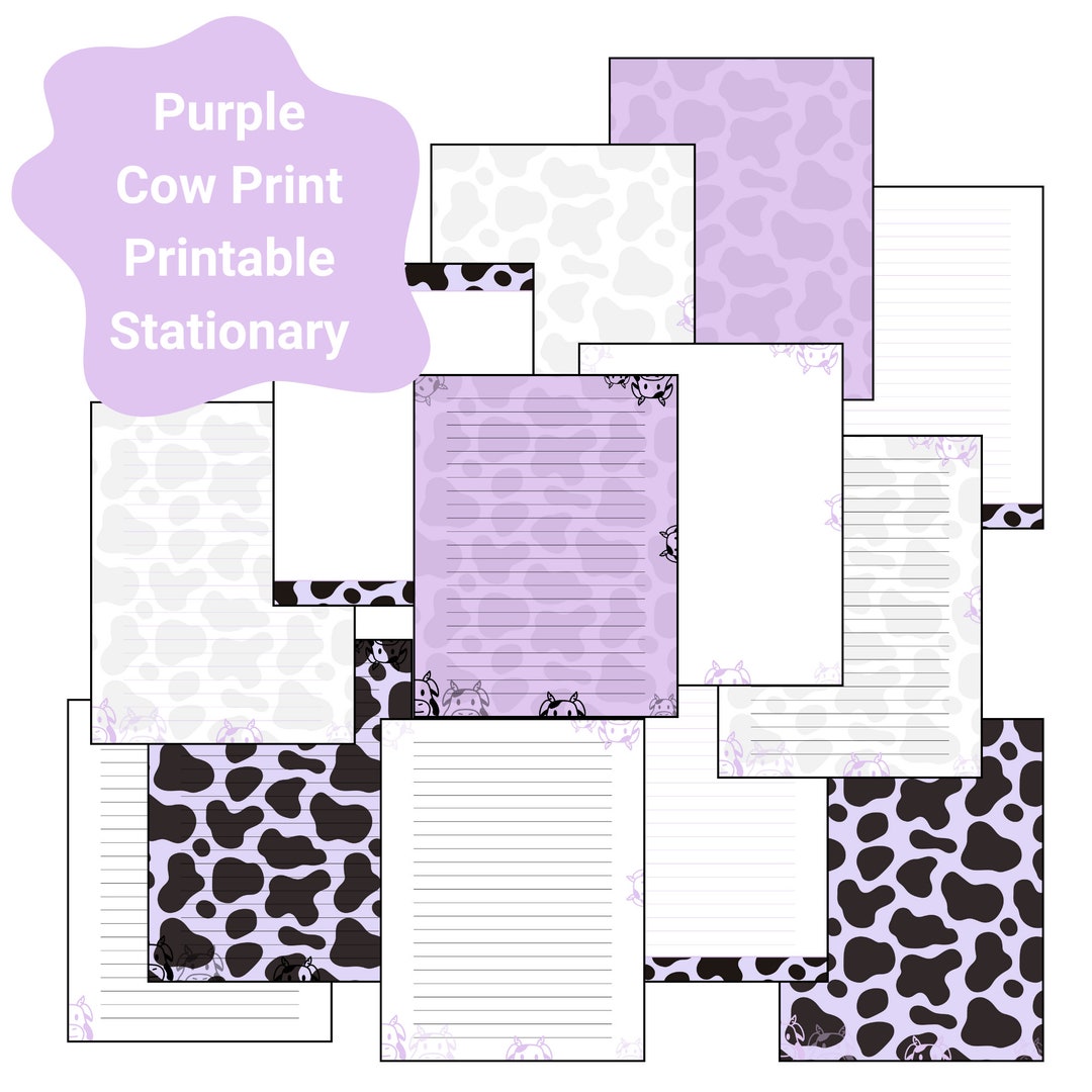 Cow Print Paper, Purple Cow Print Notepad, Printable Notebook, Lavender ...