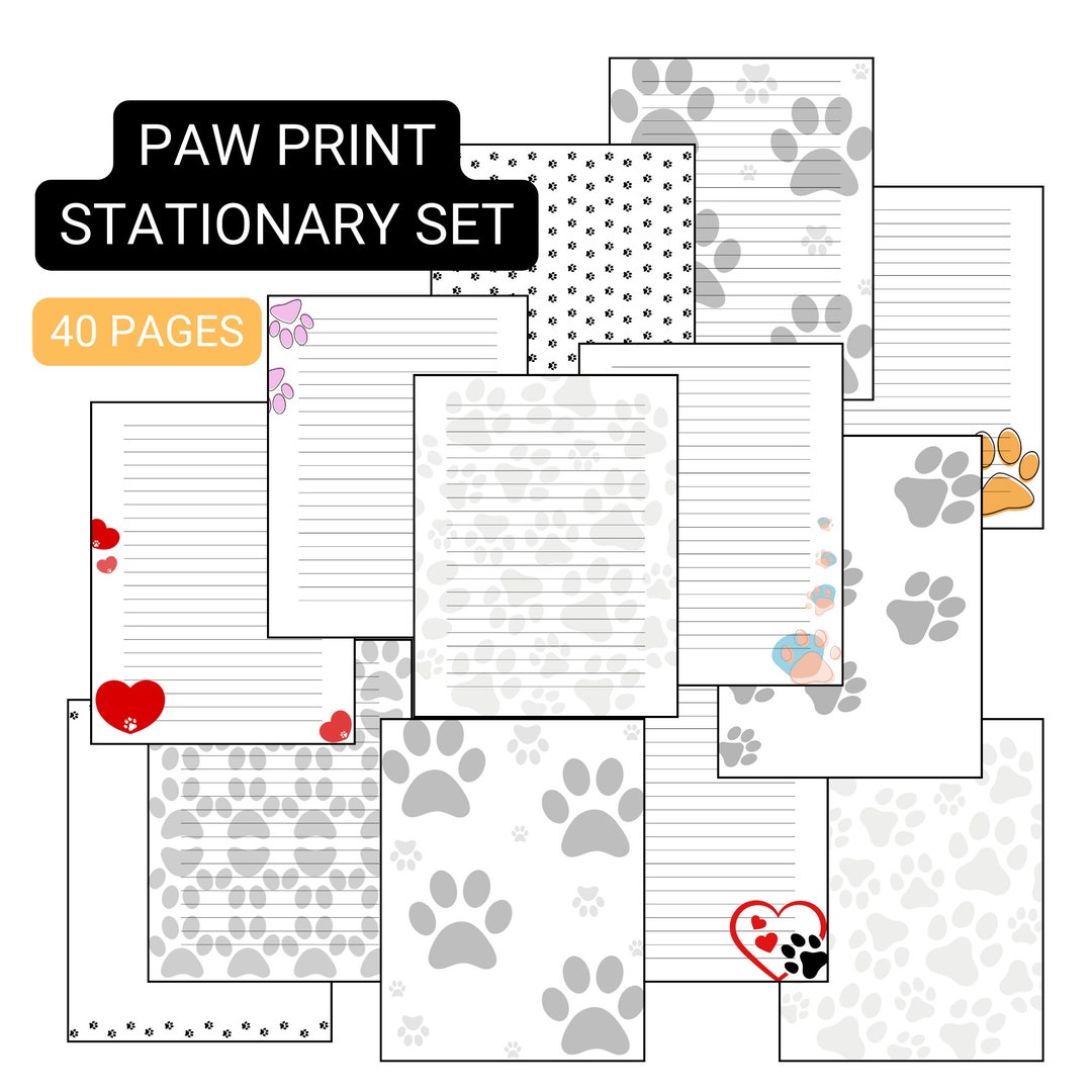Paw Print Paper, Paw Print Stationary Set, Printable Paper, Printable ...