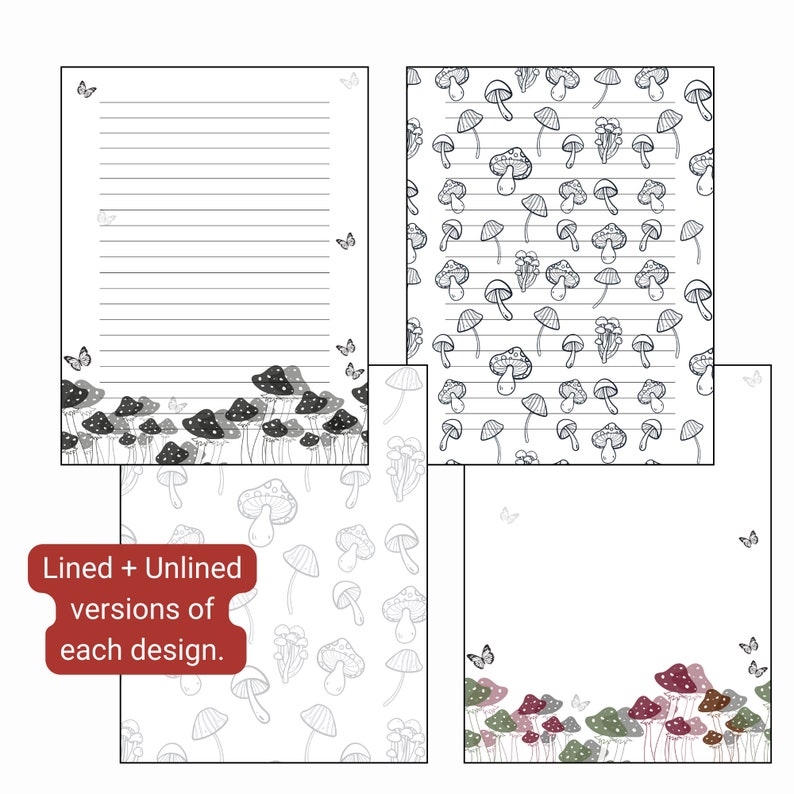 Mushroom Paper, Whimsical Shroom Stationary Set, Printable Paper ...