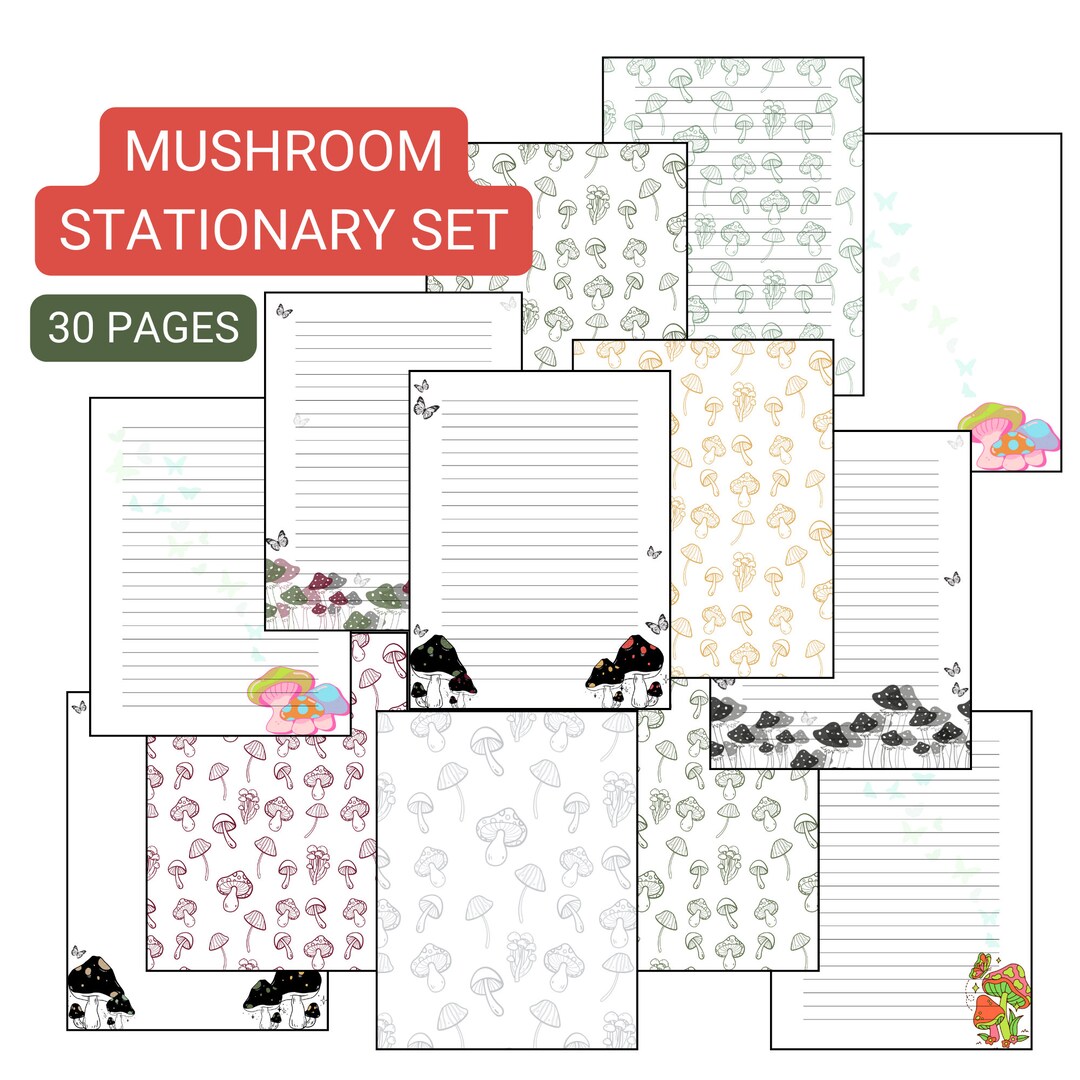 Mushroom Paper, Whimsical Shroom Stationary Set, Printable Paper ...