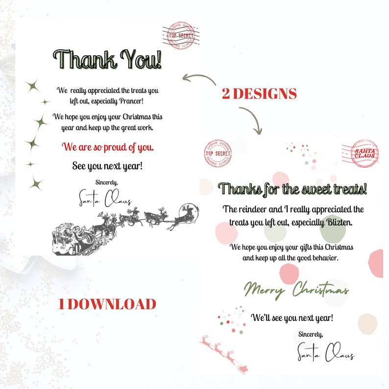 Thank You Letter From SANTA + Reindeer, XMAS Printable, Instant ...