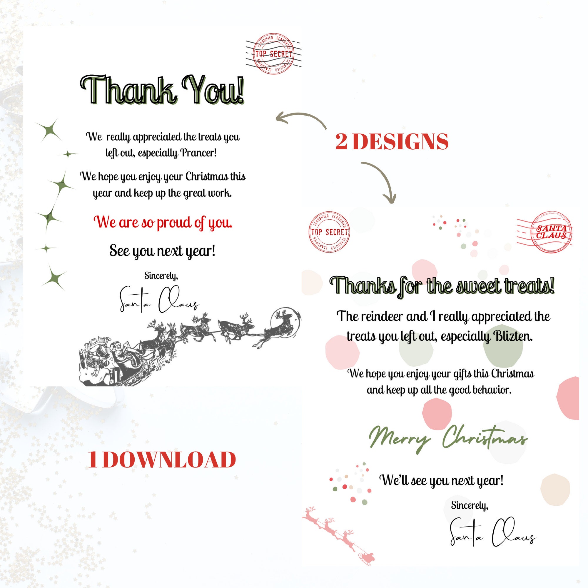 Thank You Letter From SANTA + Reindeer, XMAS Printable, Instant ...