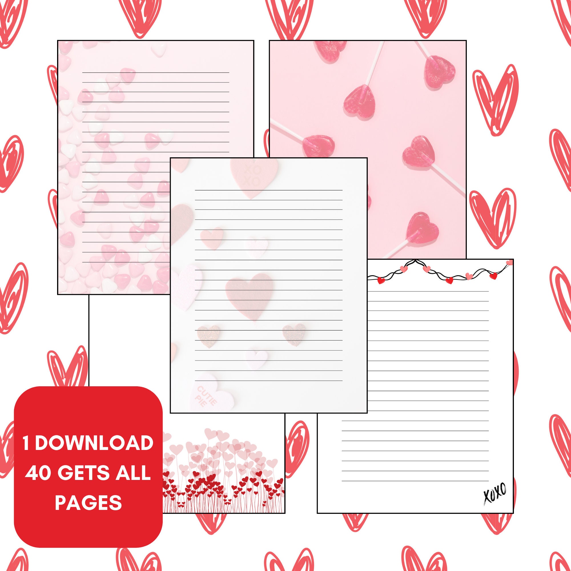 Printable VDAY Stationary, Valentines Day Stationary, Lined PRINTABLE ...