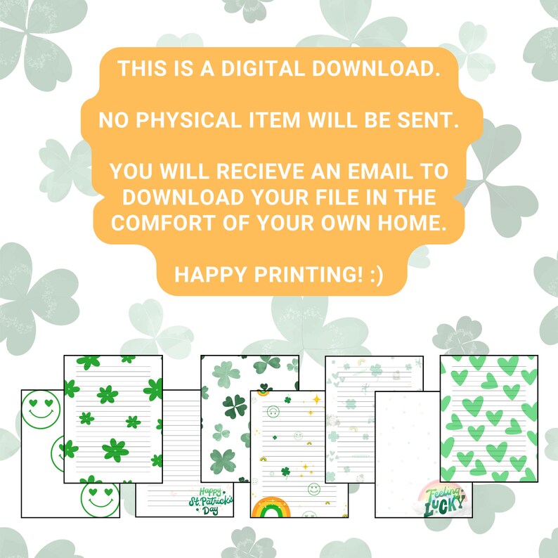 St. Patrick's Day Stationery Set, Clover Lined and Unlined Paper ...