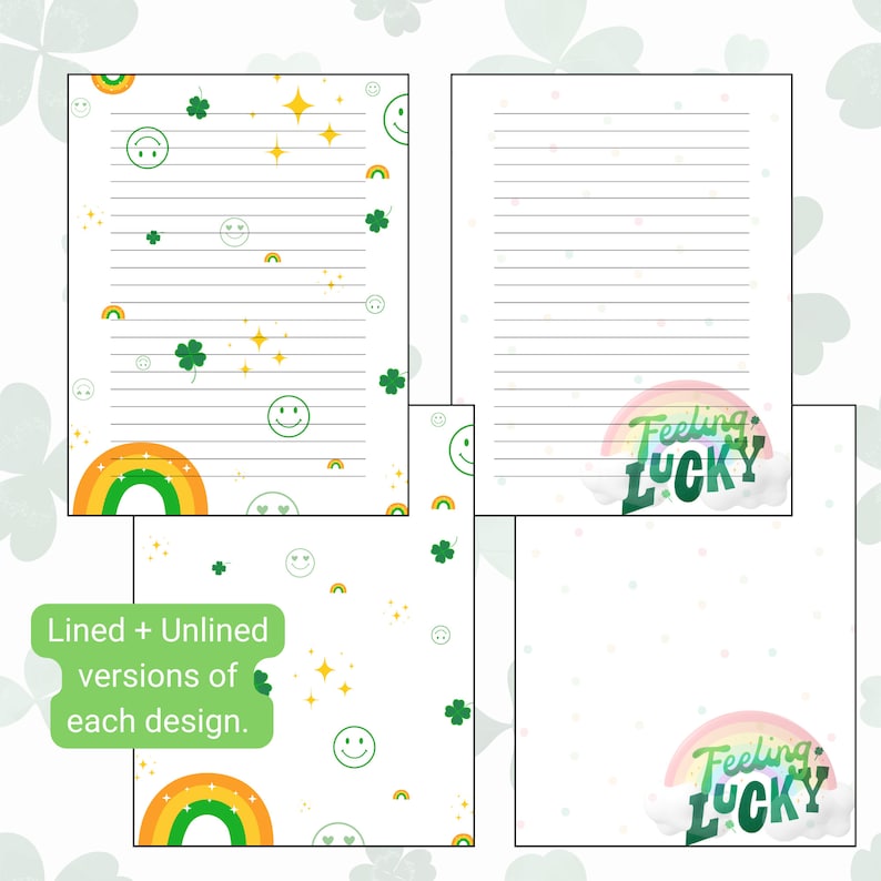 St. Patrick's Day Stationery Set, Clover Lined and Unlined Paper ...