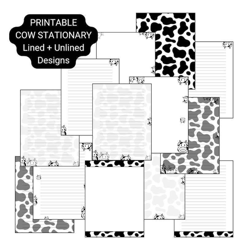 Cute COW STATIONARY, Printable Paper, Digital Stationary, Black and ...
