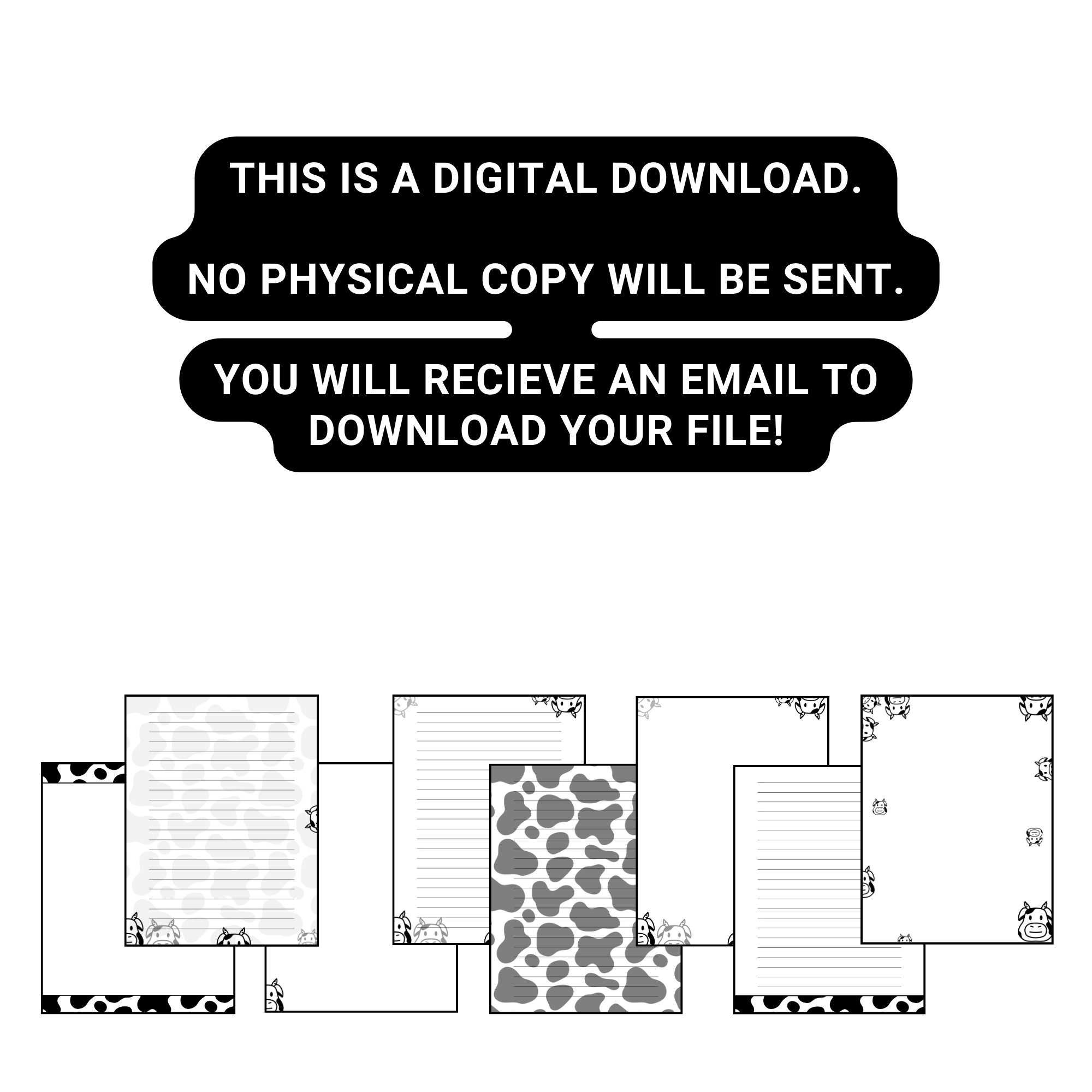 Cute COW STATIONARY, Printable Paper, Digital Stationary, Black and ...