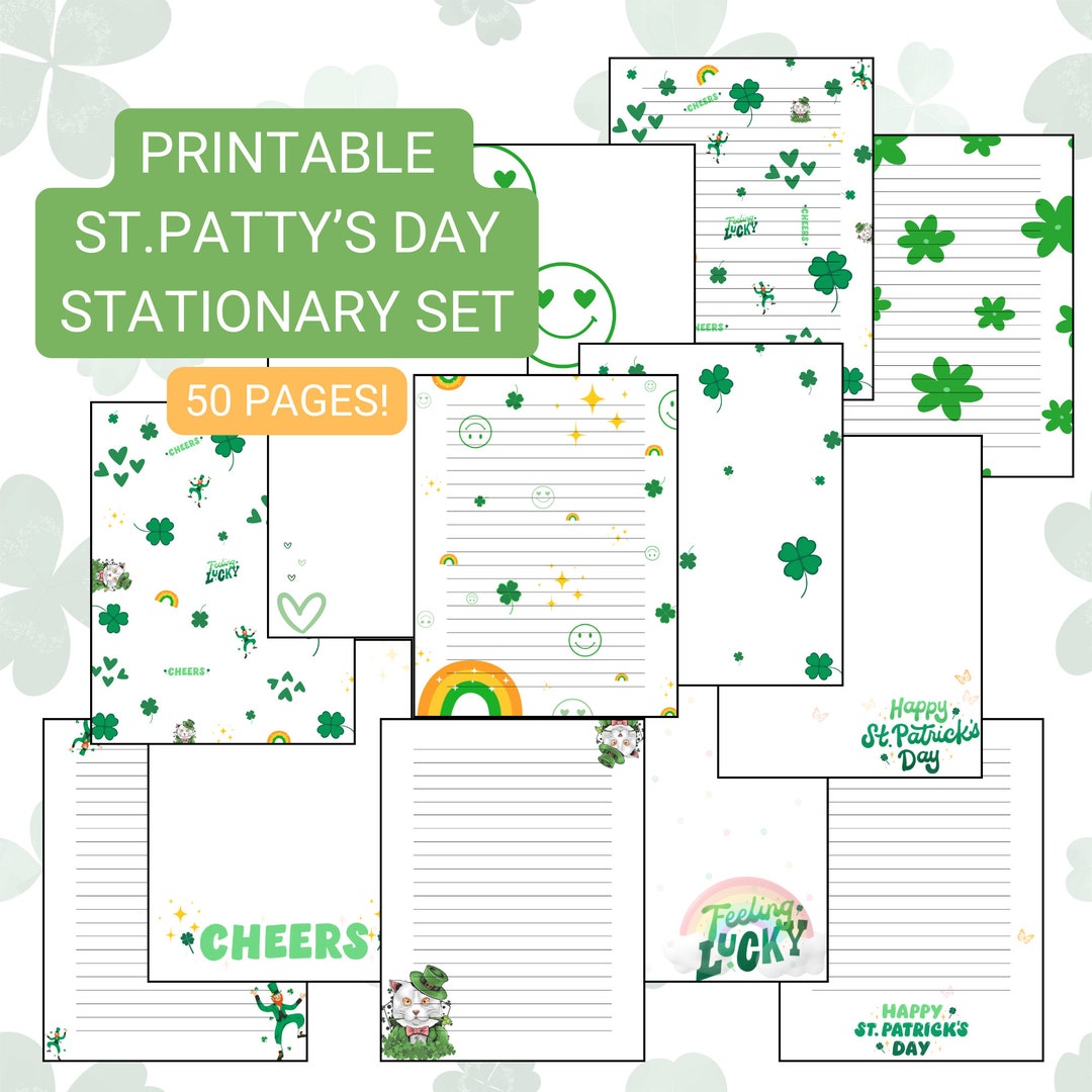 St.pattys Day Stationary Set, Clover Stationary, St.patricks Day ...
