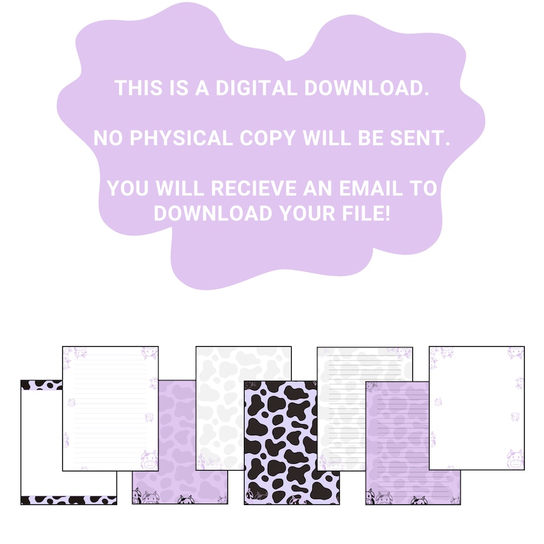 Purple Cow Print Stationery Set, Lined & Unlined (digital Download) - Etsy
