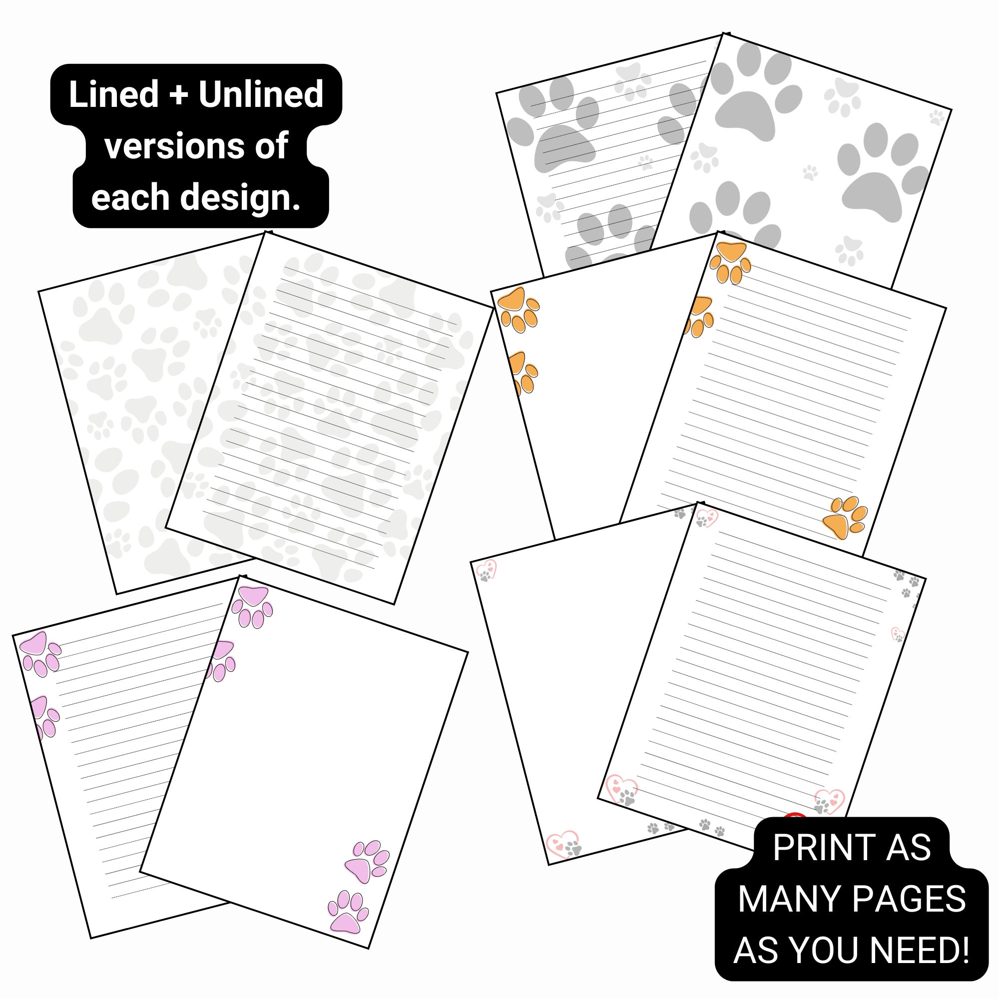 Paw Print Paper, Paw Print Stationary Set, Printable Paper, Printable ...