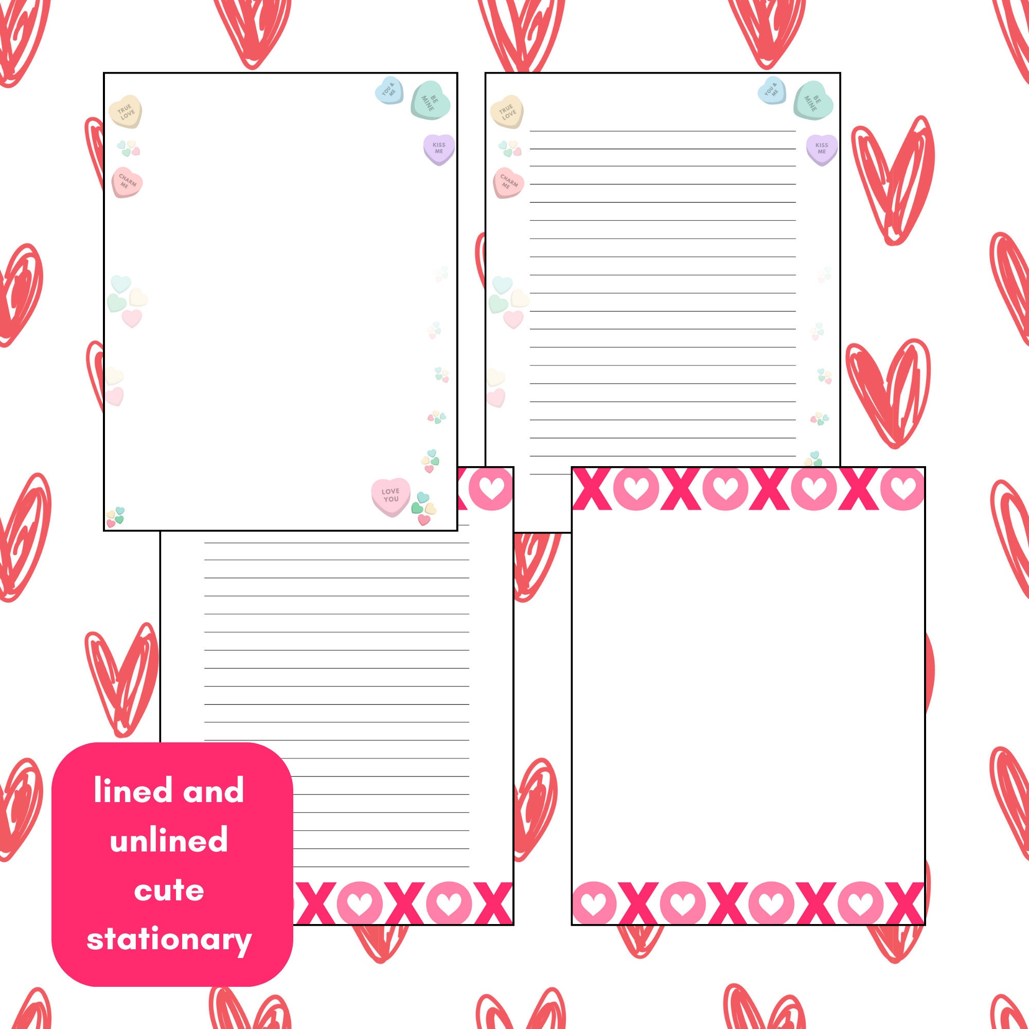 Printable VDAY Stationary, Valentines Day Stationary, Lined PRINTABLE ...