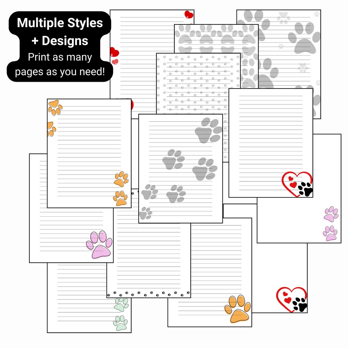 Paw Print Paper, Paw Print Stationary Set, Printable Paper, Printable ...