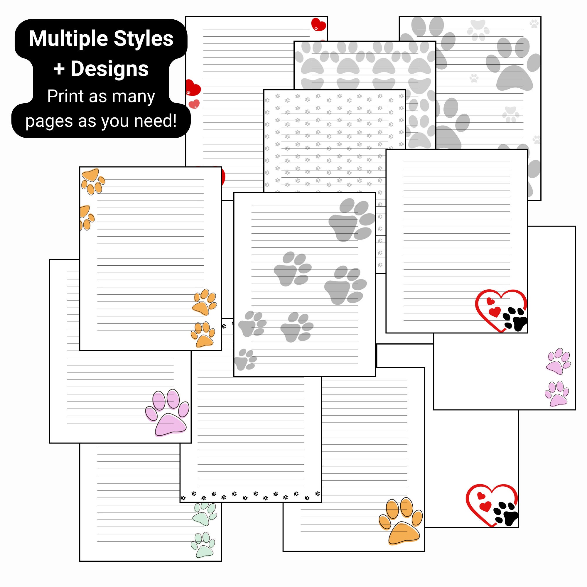 Paw Print Paper, Paw Print Stationary Set, Printable Paper, Printable ...