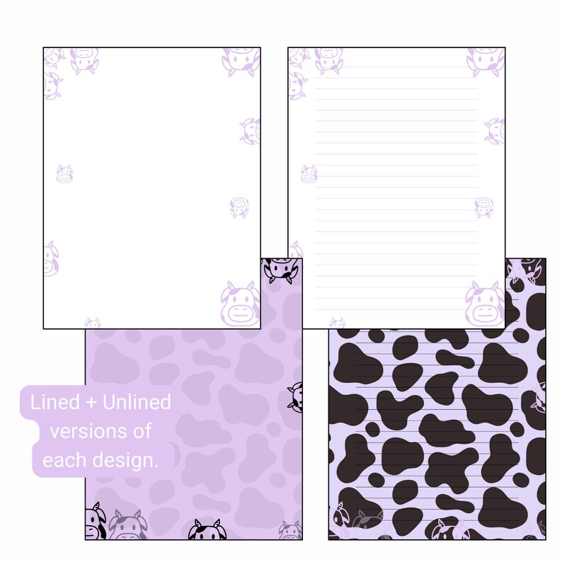 Purple Cow Print Stationery Set, Lined & Unlined (digital Download) - Etsy