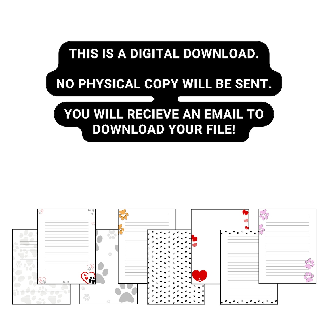 Paw Print Paper, Paw Print Stationary Set, Printable Paper, Printable ...