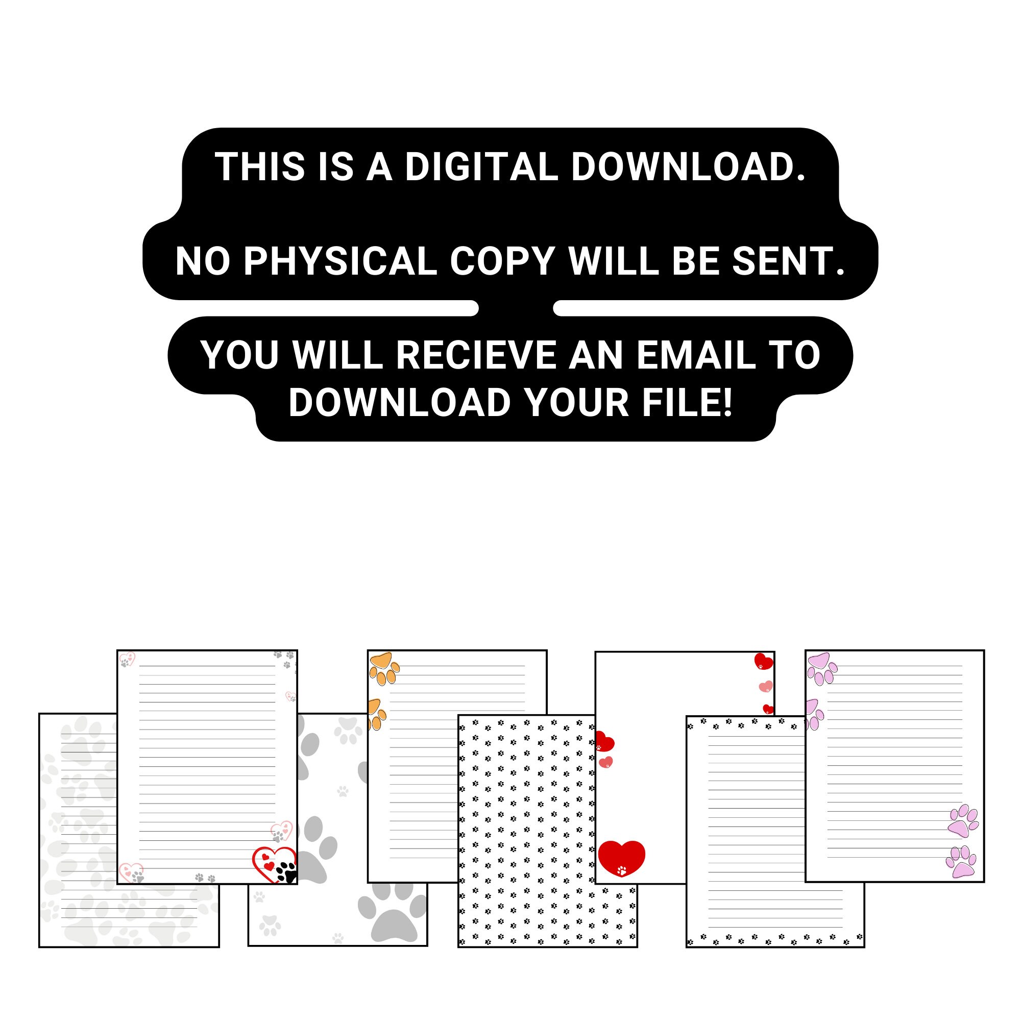 Paw Print Paper, Paw Print Stationary Set, Printable Paper, Printable ...