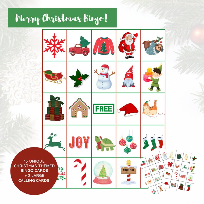 Christmas Bingo Game, 15 Unique Cards, Family Activity (digital ...