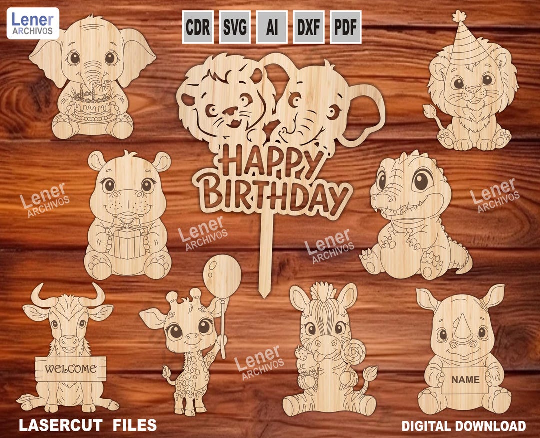 Safari Animals Birthday SVG - DXF Kit – Cute African Jungle Animals ...