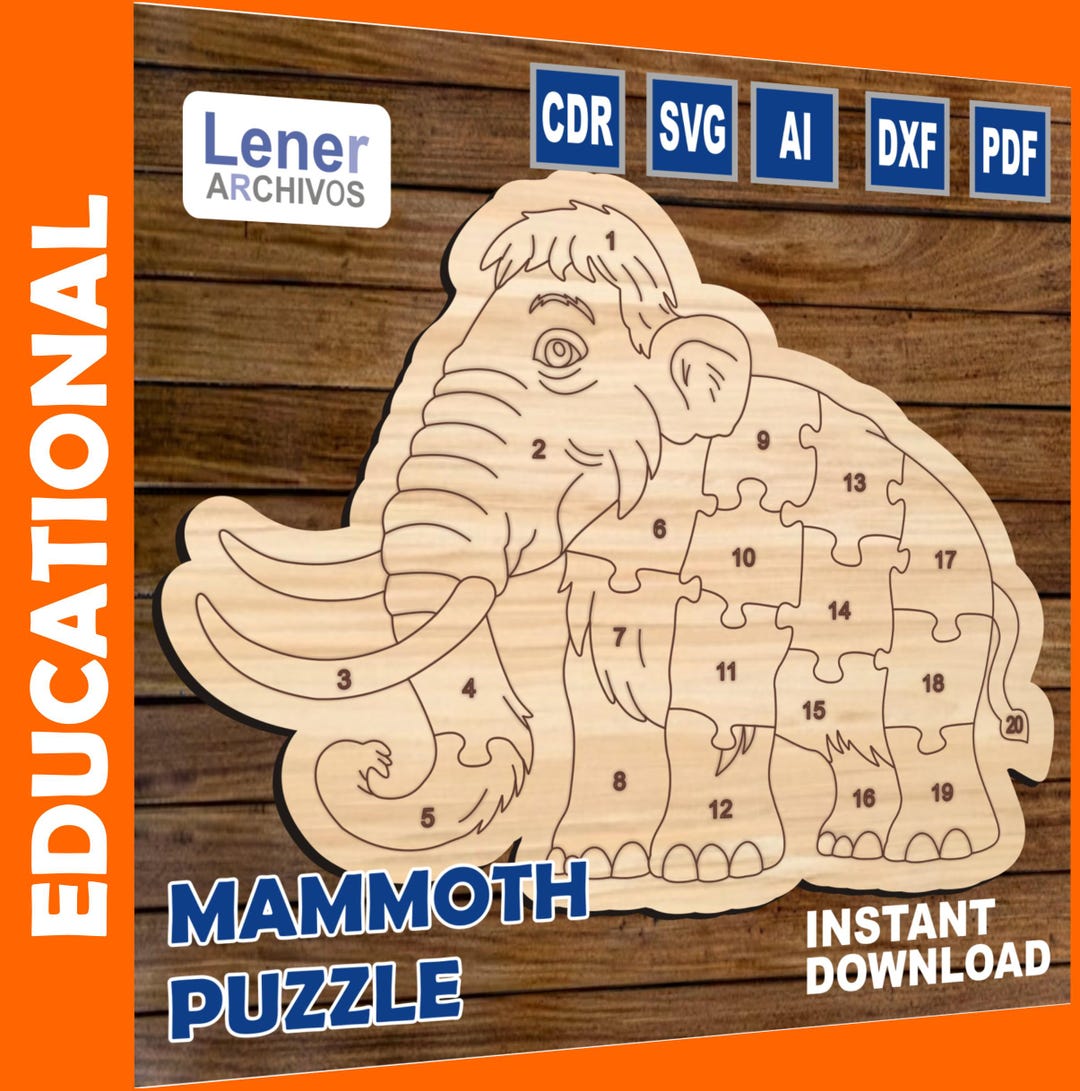Wooden Mammoth Educational Toy Puzzle Laser Cut Dxf Glowforge Svg ...