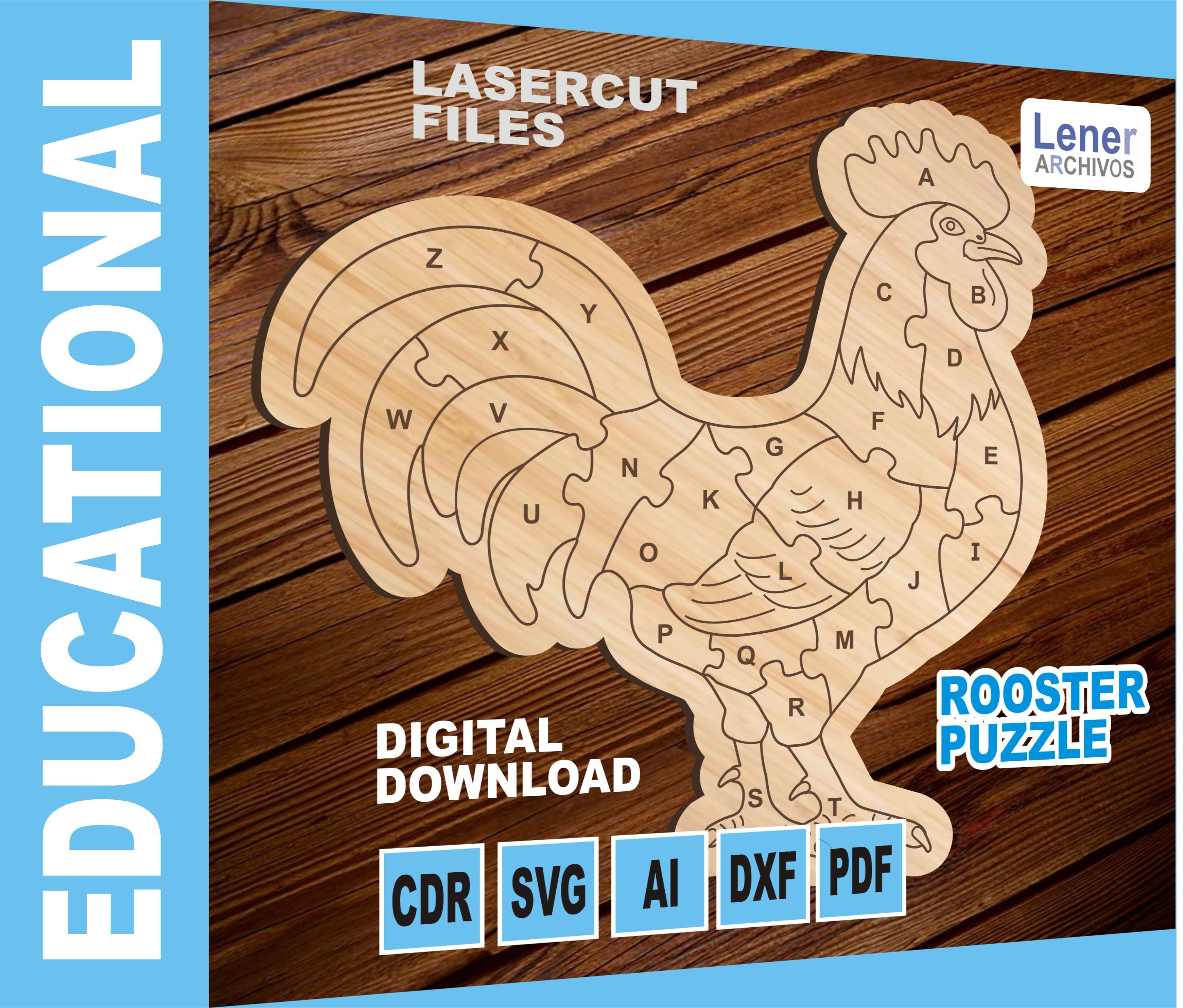 Alphabet Rooster Puzzle SVG and PDF Digital File for Laser Cutting in ...