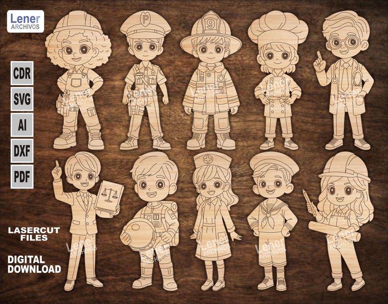 Kids Professions SVG-PDF Bundle – 10 Occupation Characters for Laser ...