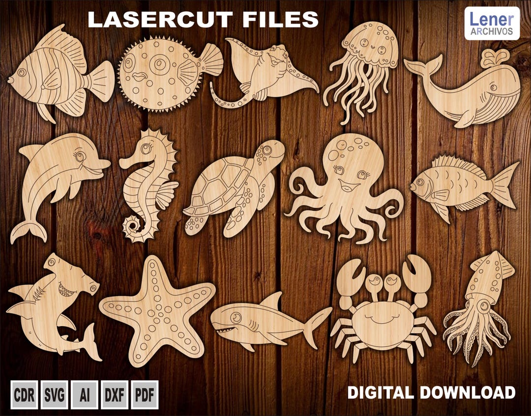 MDF Sea Animals for Painting, Sea Life MDF Painting Shapes, SVG Sea ...