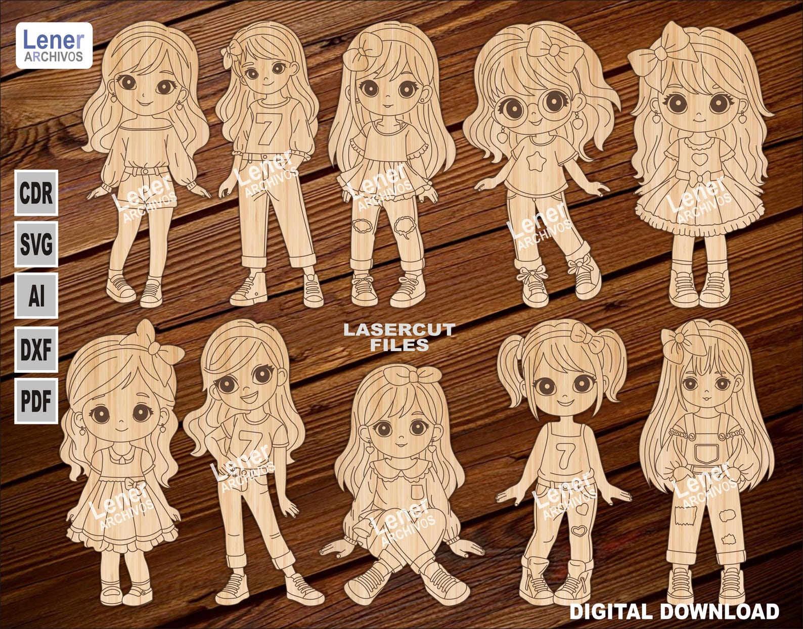 Girls to Color SVG DXF | MDF Painting Files for Kids | Laser Cut File ...