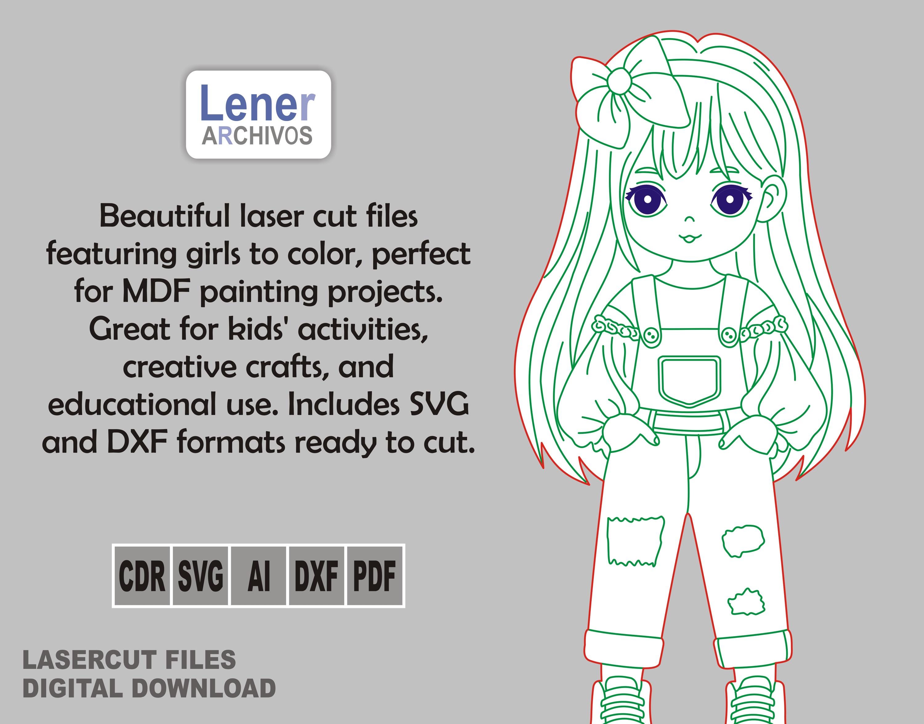 Girls to Color SVG DXF | MDF Painting Files for Kids | Laser Cut File ...